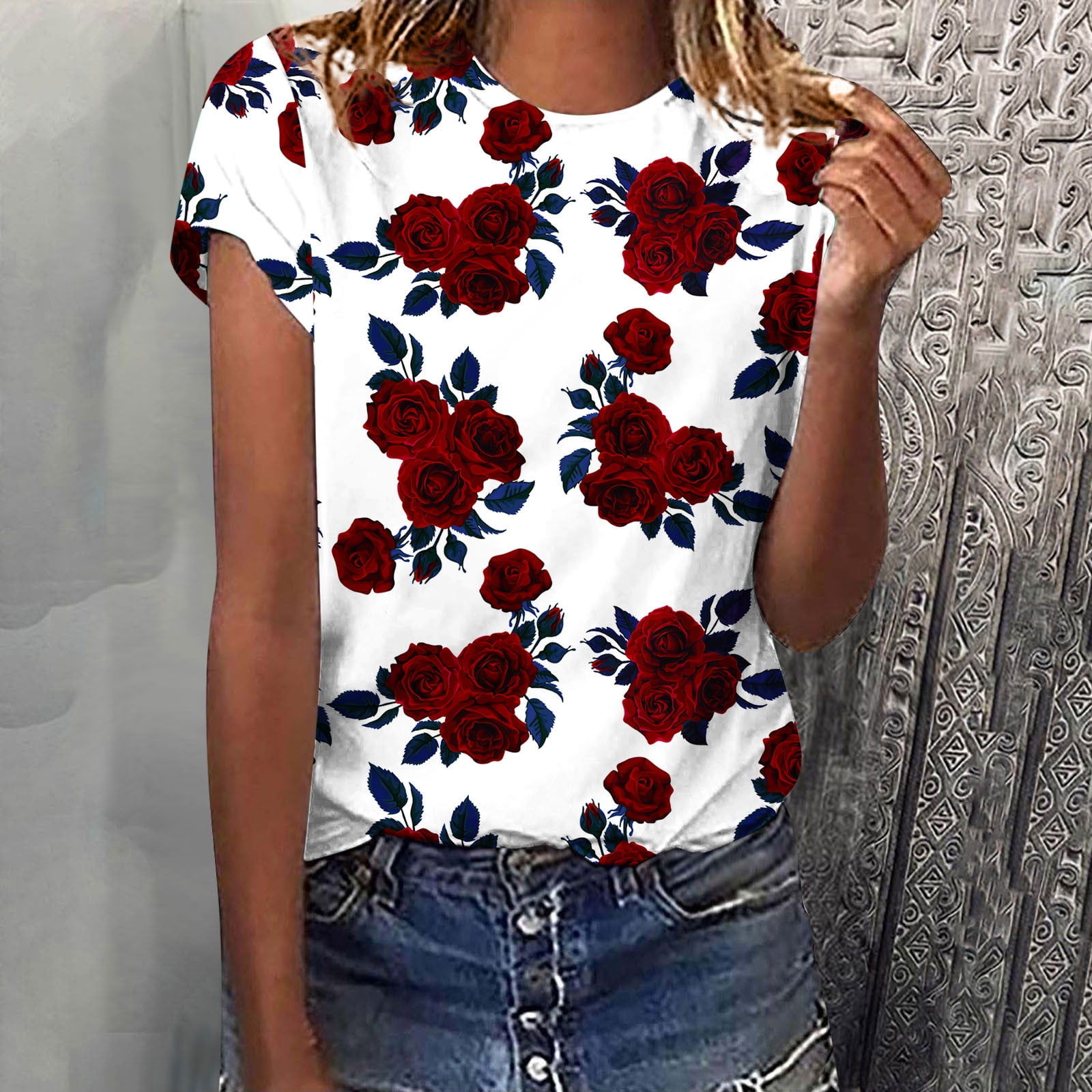 GaThRRgYP Summer Tops for Women,Womens Tops Short Sleeve Cotton,Women's Summer Casual Crewneck ...