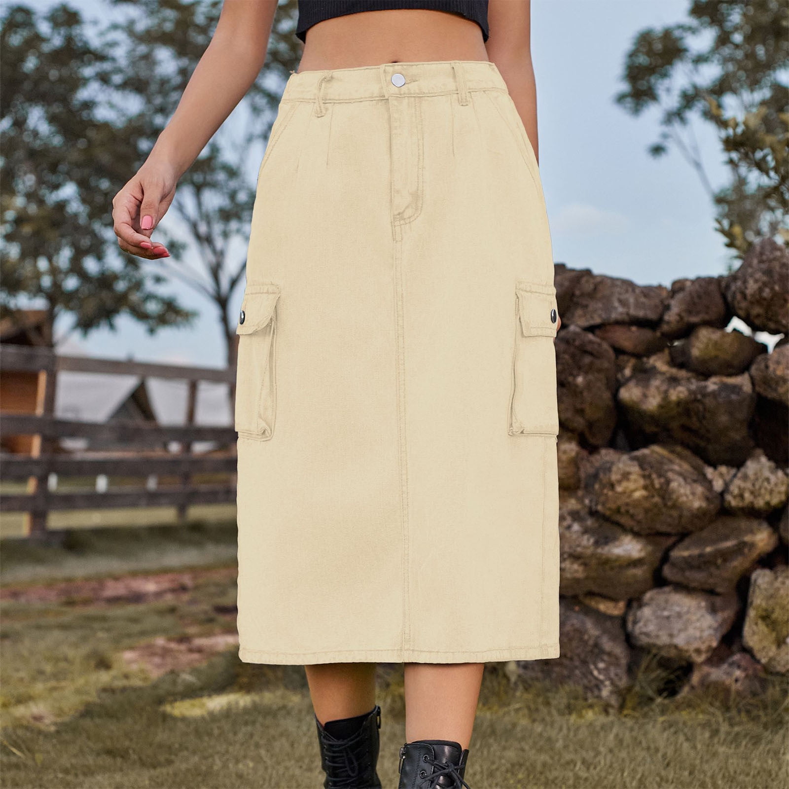 GaThRRgYP Womens Long Cargo Skirt with Pockets,Women's Spring and ...
