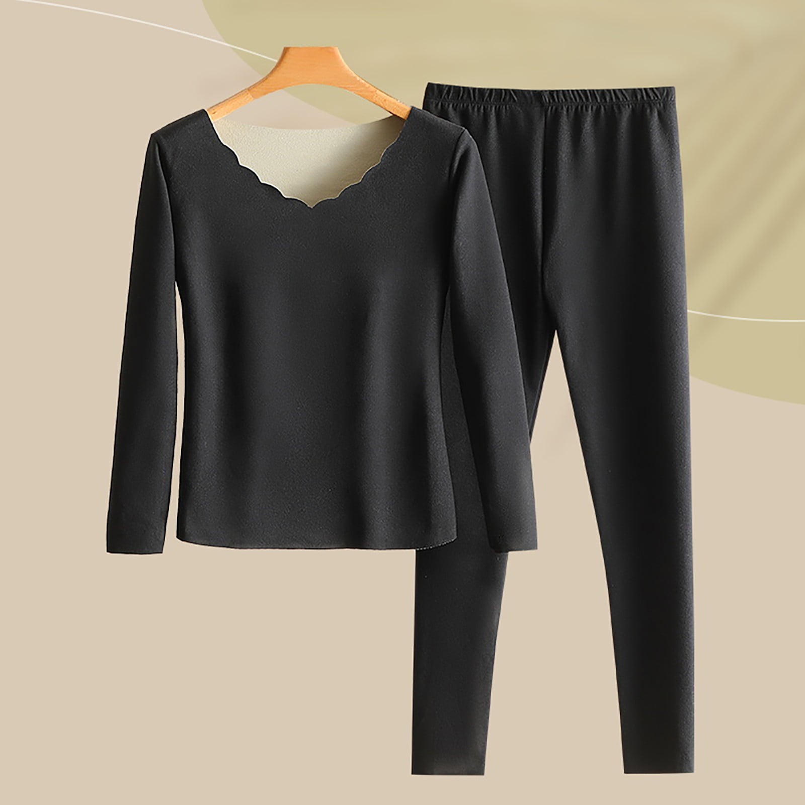 GaThRRgYP Womens Thermal Underwear Set, Plush Thickened Round Neck Top ...