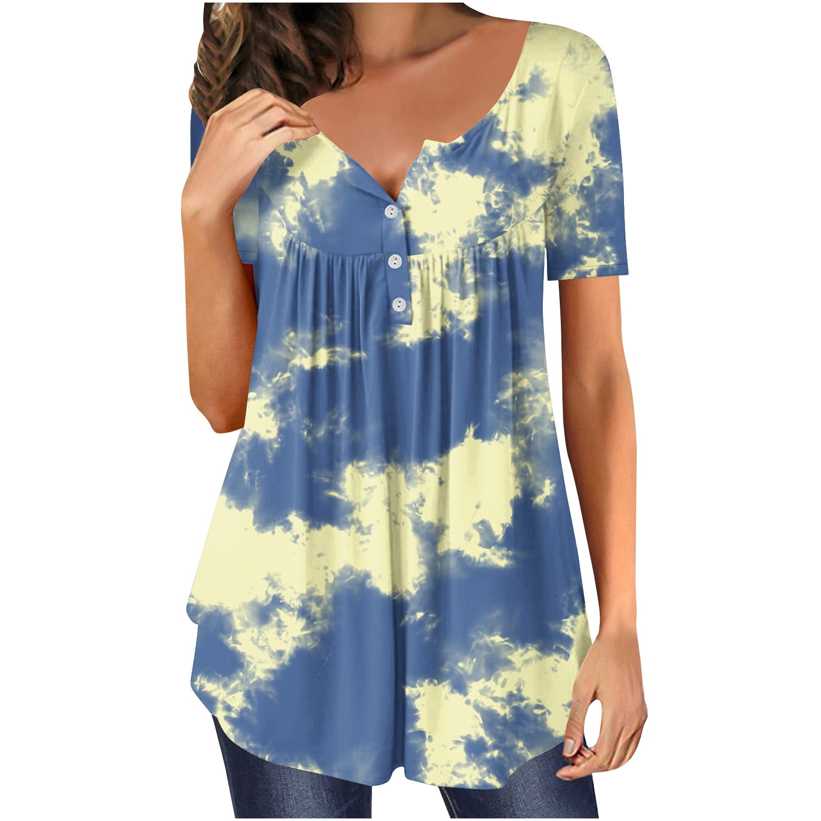 GaThRRgYP Womens Tops Clearance,Womens Summer Casual V- Neck Hide Belly ...