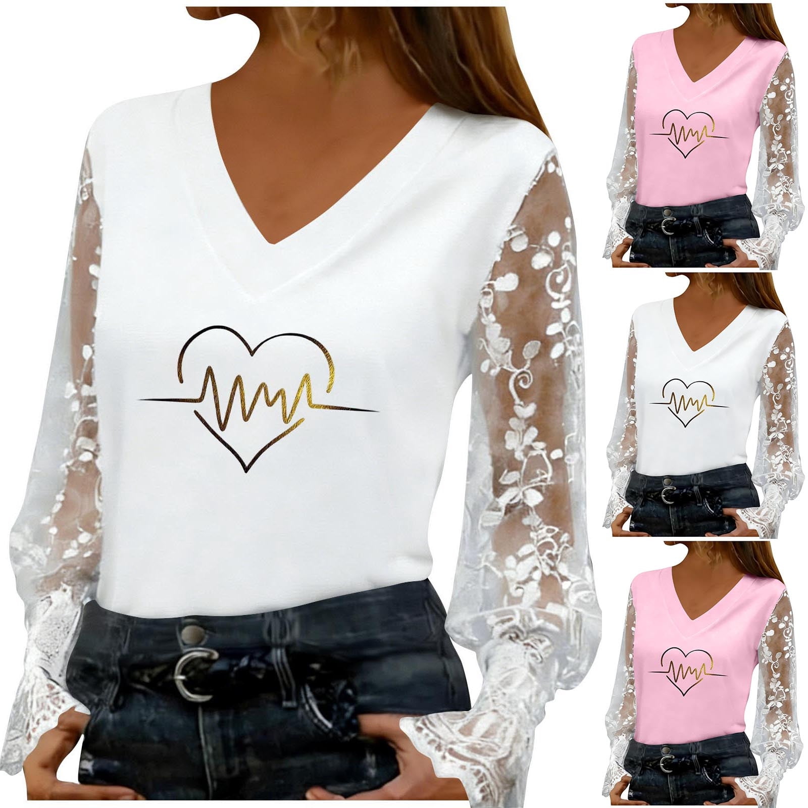 GaThRRgYP Womens Tops Long Sleeve,Women's Romantic Lace Insert V-Neck ...