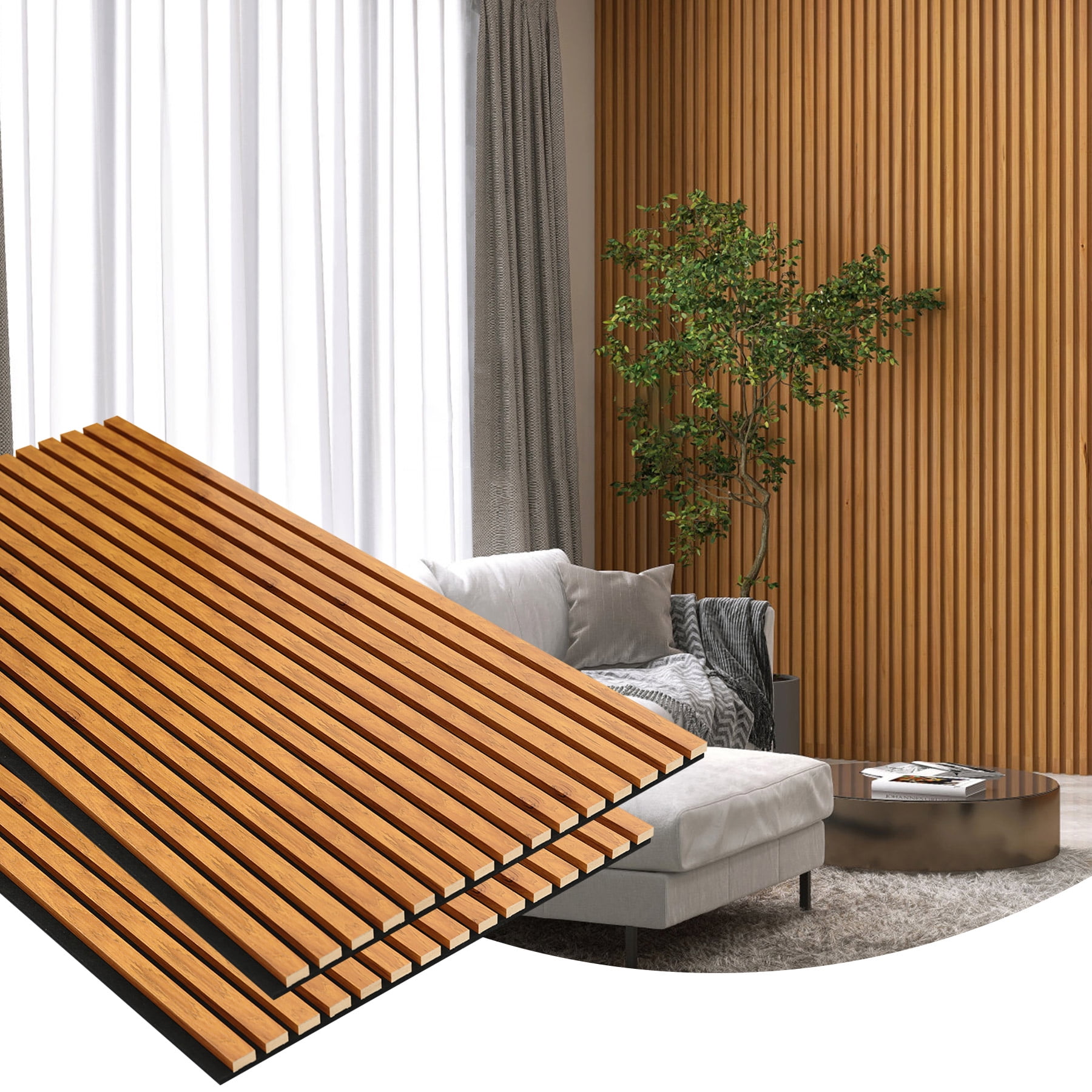 Gaahing 2 Pack Natural Walnut Wood Finish Accent Wall Panels, 3D Slat ...