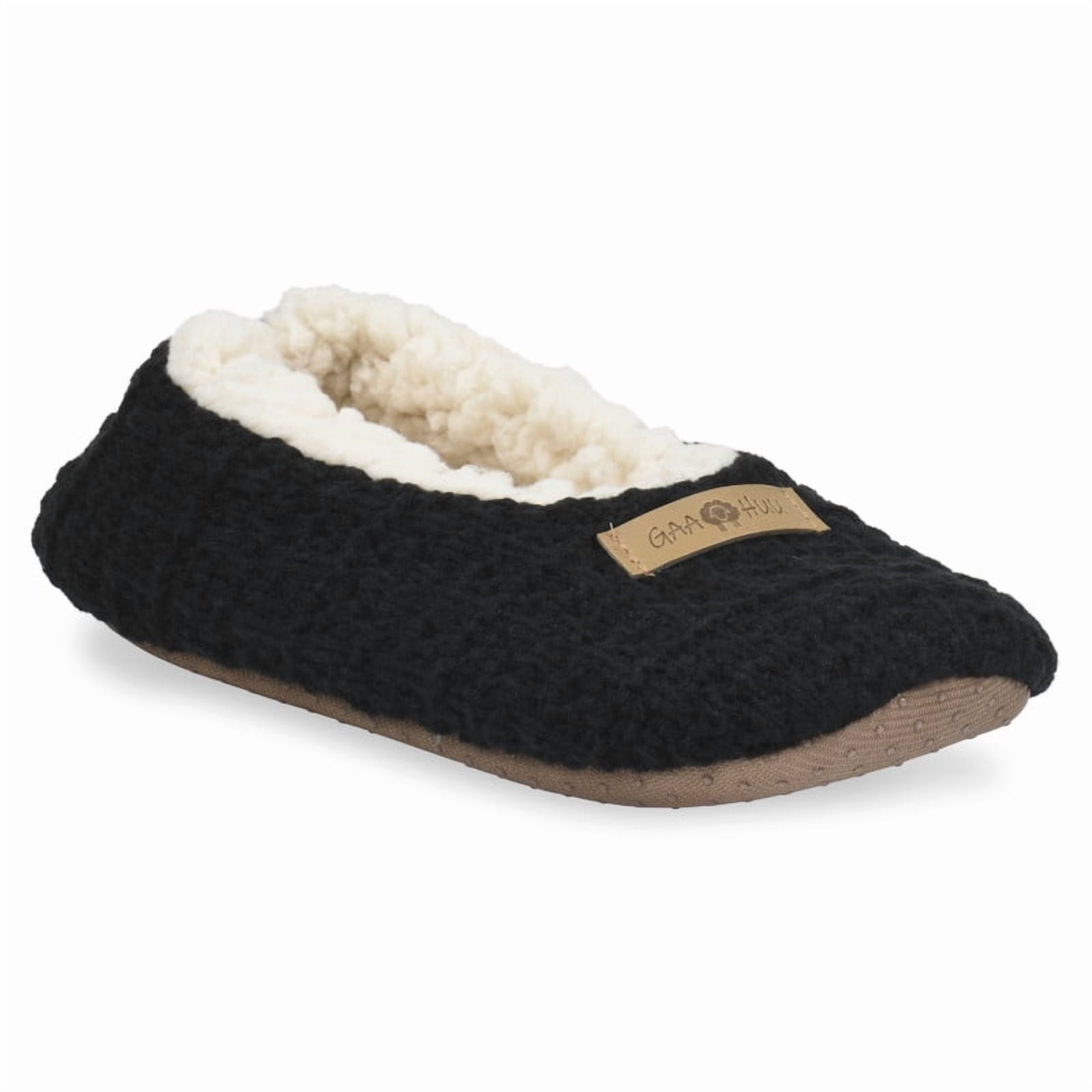 Gaahuu womens textured knit faux shearling lined soft sole ballerina ...