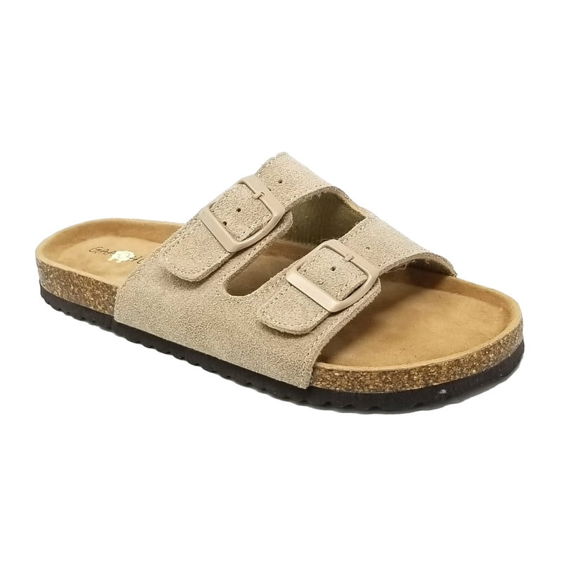 Gaahuu womens leather 2 strap memory foam footbed sandal - Walmart.com