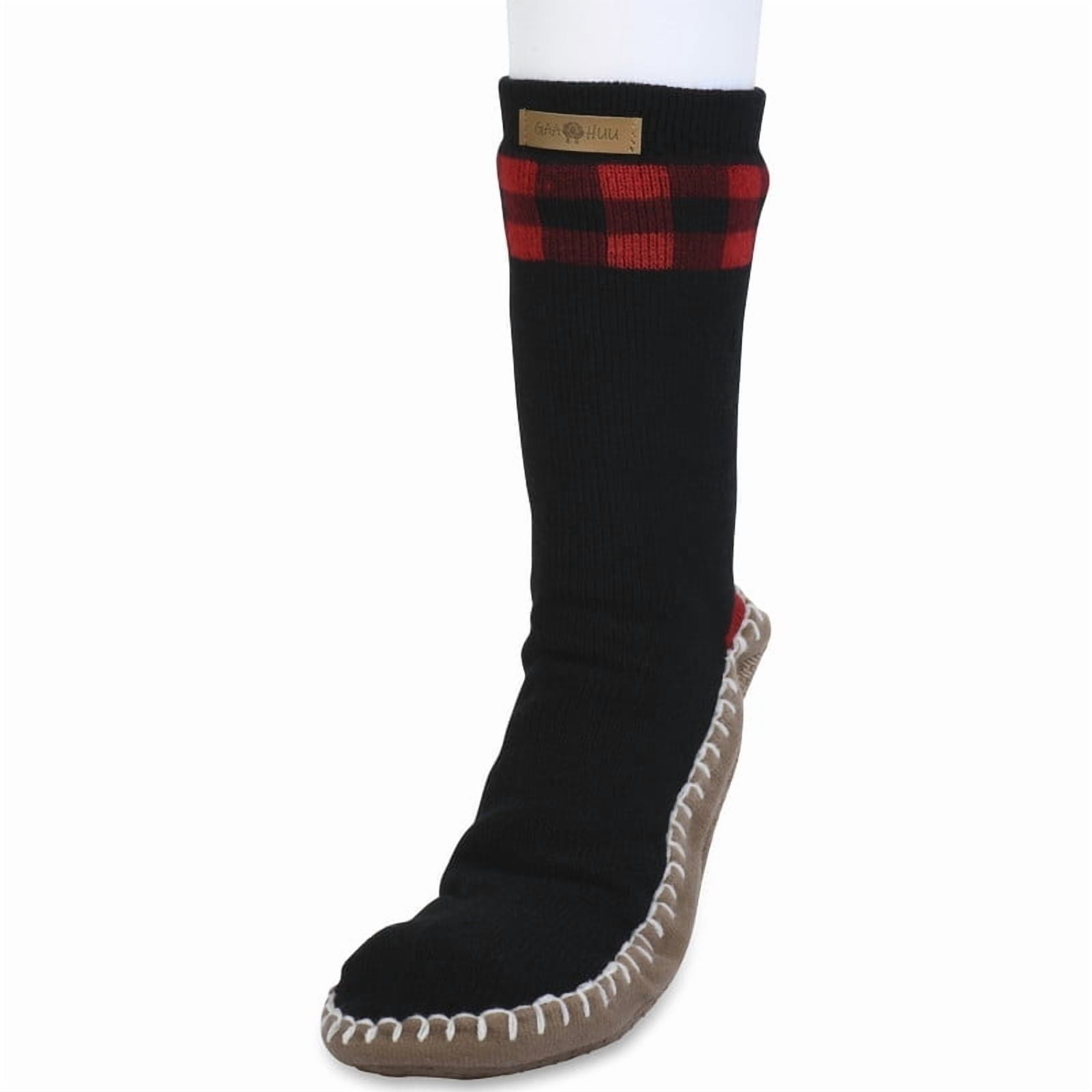 Gaahuu mens knit faux shearling lined soft sole slipper socks - Walmart.com