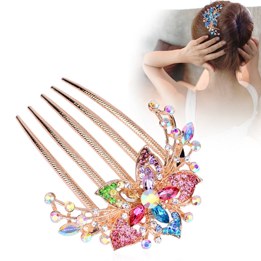 GaaiKei Female Adult Hair Barrettes Rhinestone Flower Hair Comb Clips ...