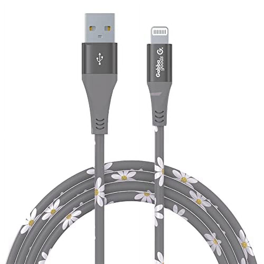 Gabba Goods 10FT Lightning Sync & Charge Cable- Charcoal Sunflower MFi ...