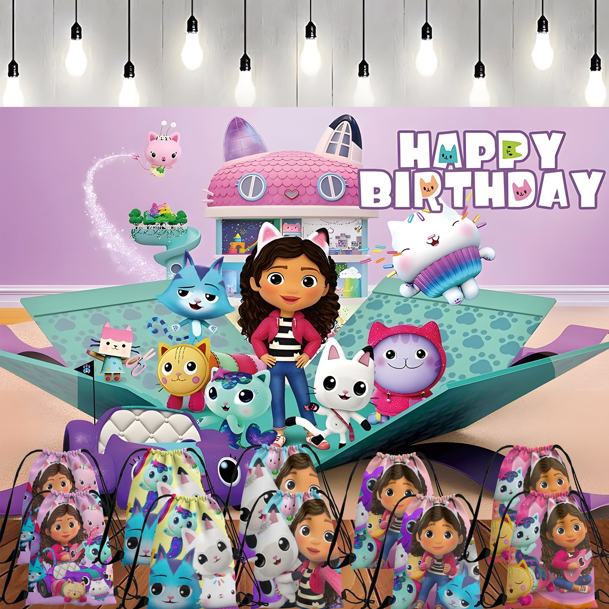 Gabby Birthday Party Supplies,10 Pieces Gabby Candy Drawstring Bag ...