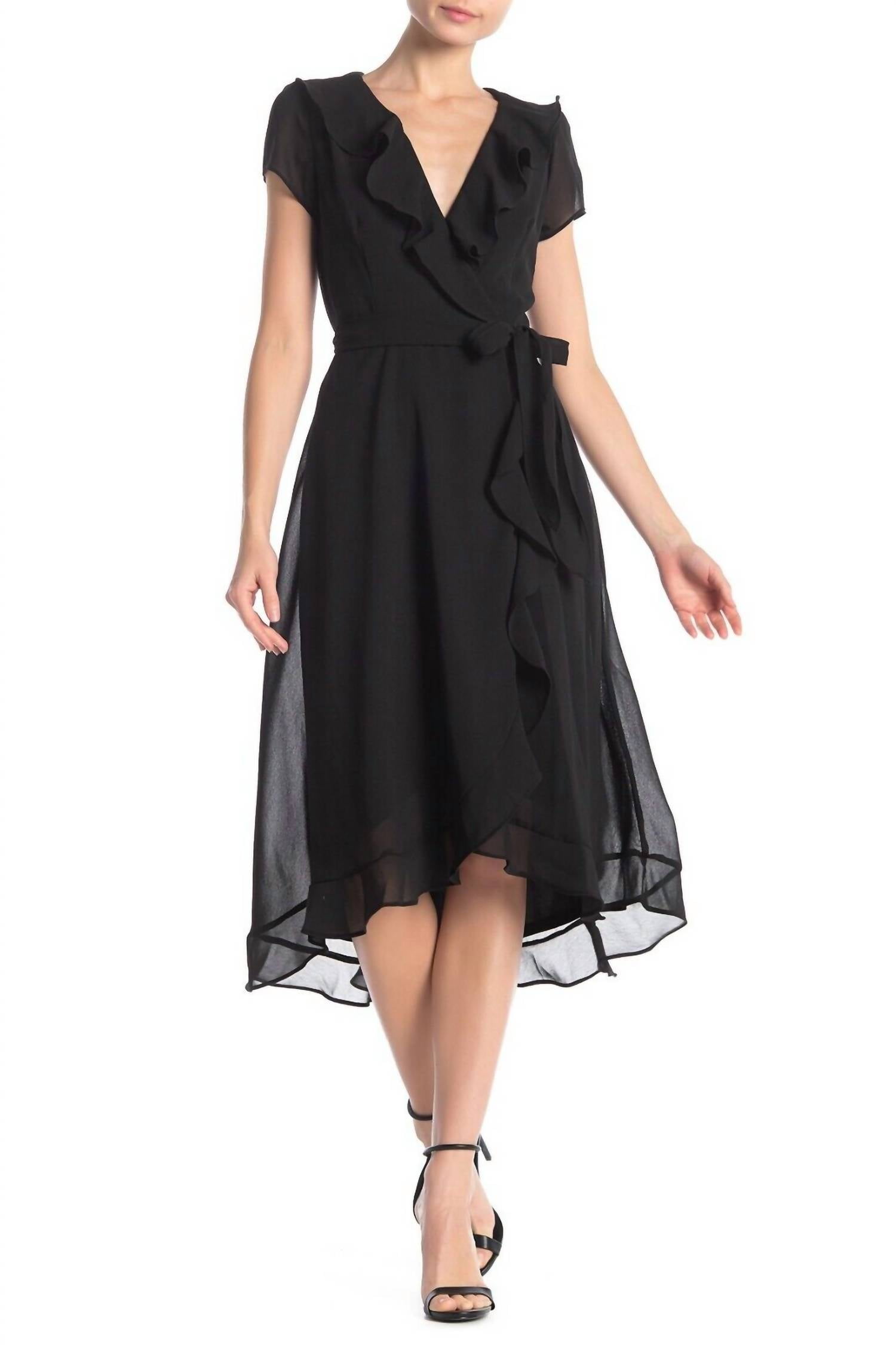 Gabby Skye Cap Sleeve Tie Waist Faux Wrap Above Knee Dress - Walmart.com