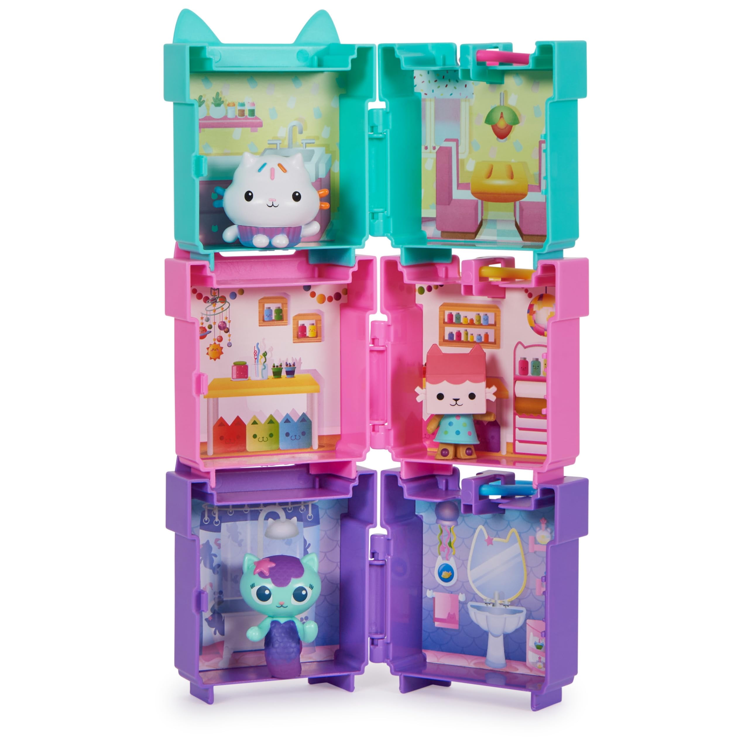 Gabby's Dollhouse, 3 Clip-On Playsets, with Cakey, Baby Box and Mercat ...