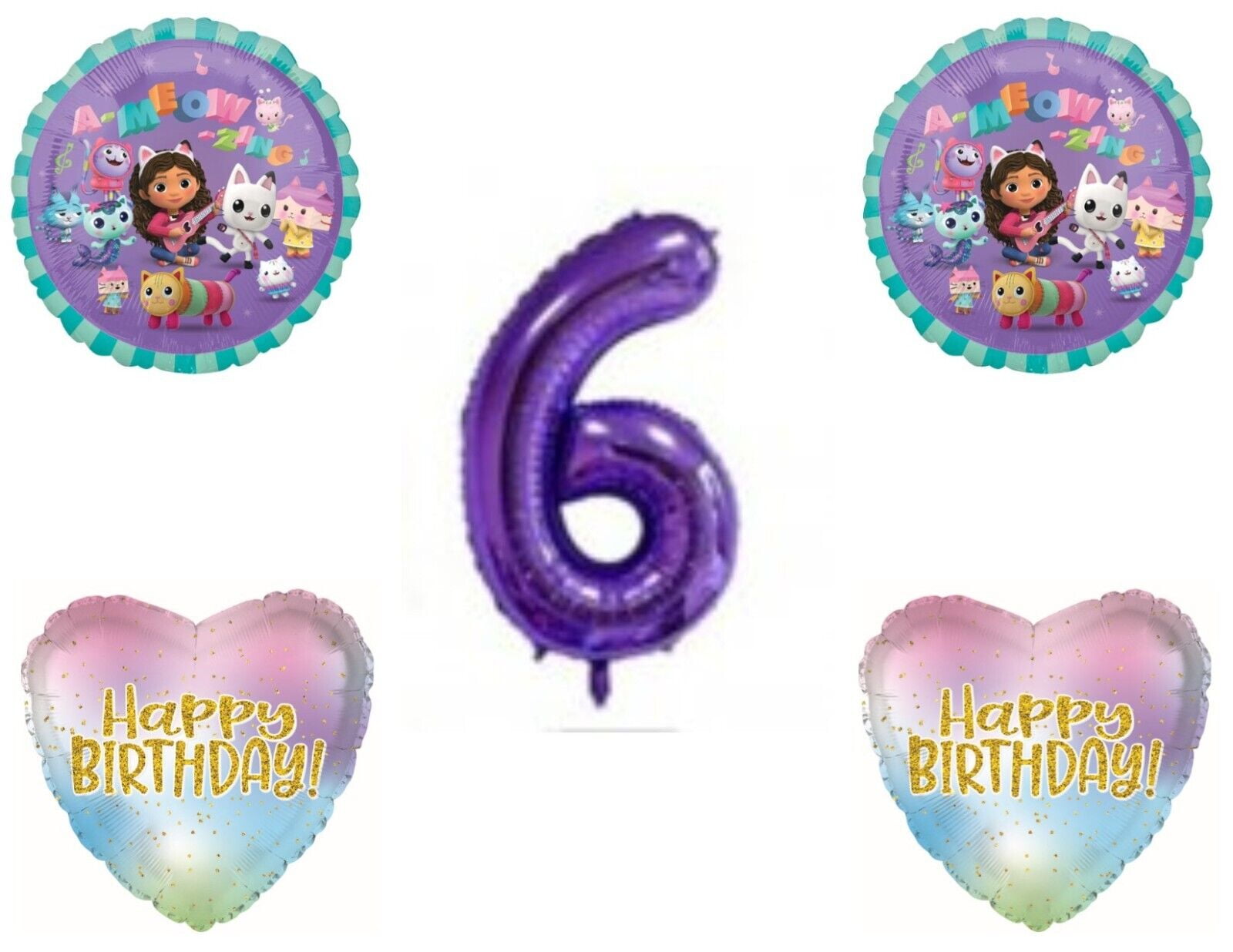 Gabby's Dollhouse 6th Sixth Birthday Party Balloons Decorations Cats ...