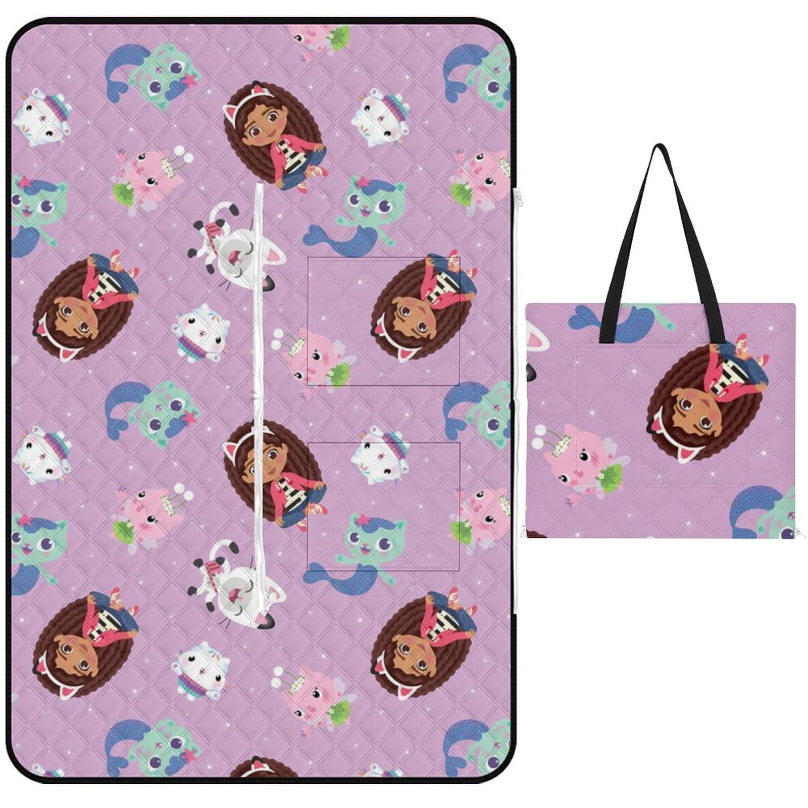 Gabby's Dollhouse Cartoon Picnic Mat Foldable Portable Tote Bag Baby ...