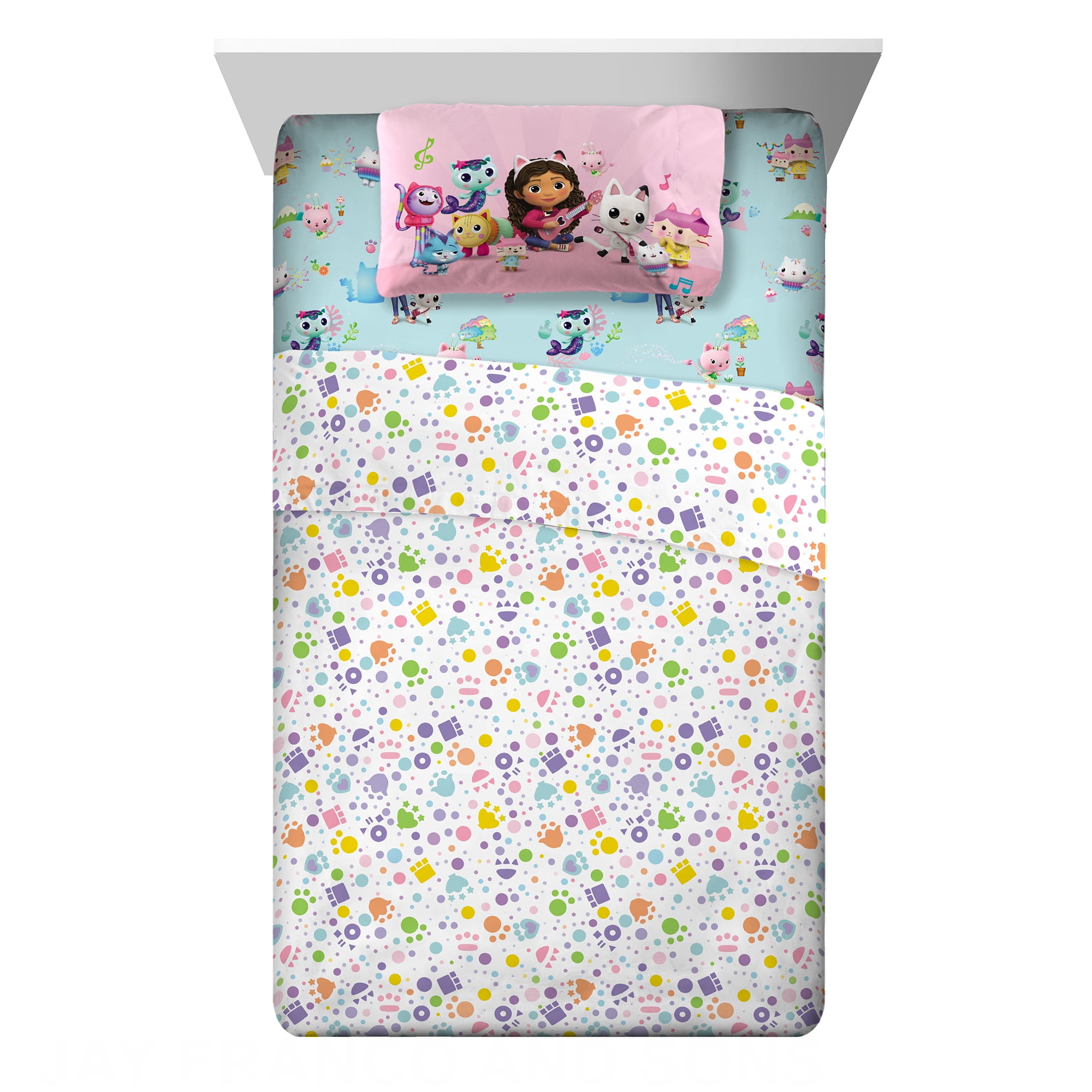 Gabby's Dollhouse Kids 4 Piece Teal Blue White Sheet Set, Full ...