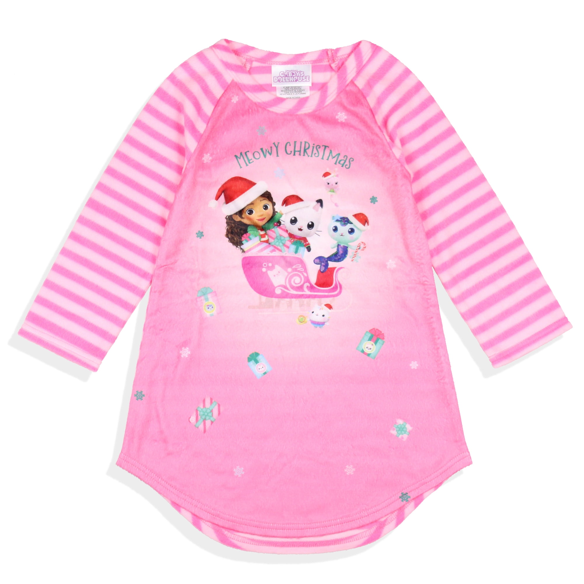 Gabbys Dollhouse Meowy Christmas Toddler Girl's Fleece Raglan Pajama ...