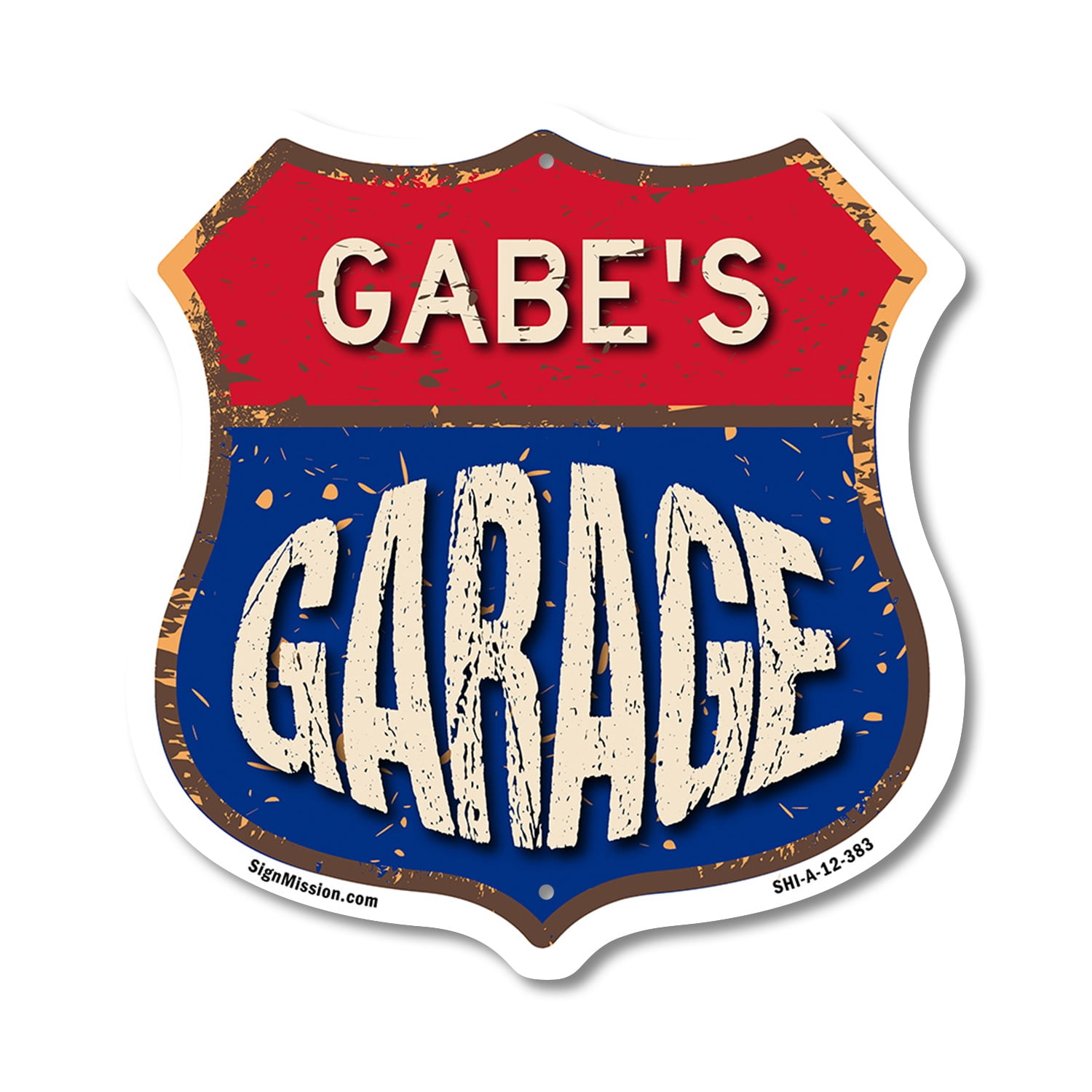Gabe's Garage 12 inch X 12 inch Shield-Shaped Rust-Free Aluminum Metal ...