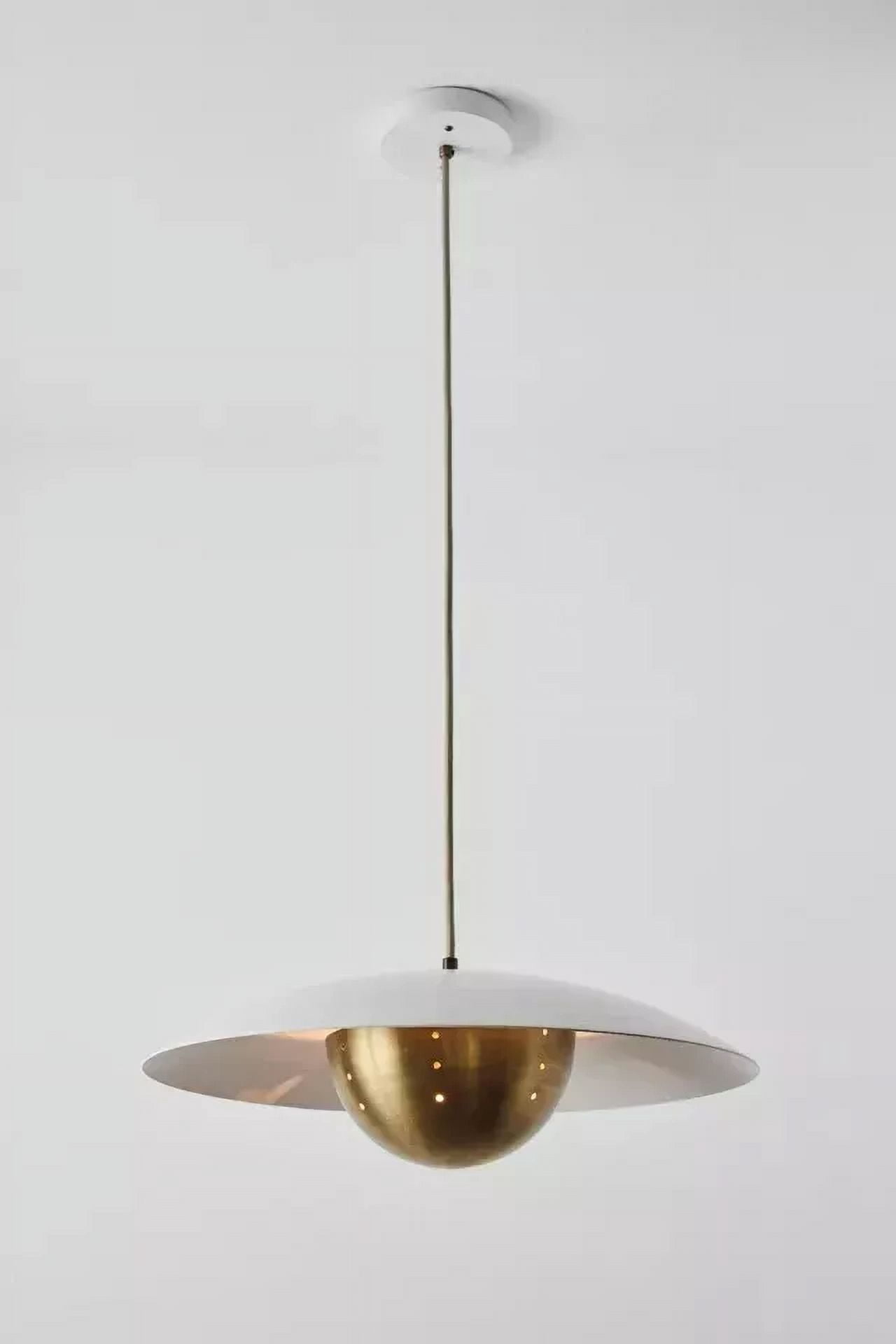 Gabi' Perforated Brass Dome & White Painted Metal Pendant Ceiling Light ...