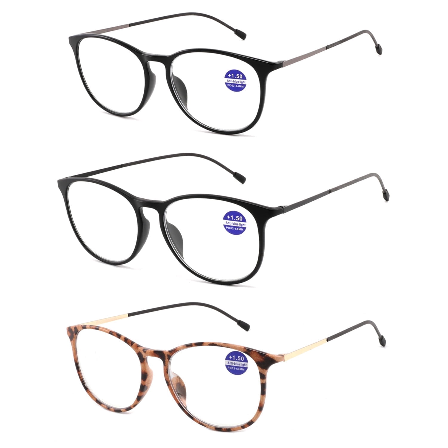 Gabii TR1676B 4-Pack +1.50 Lightweight Round Blue Light Blocking ...