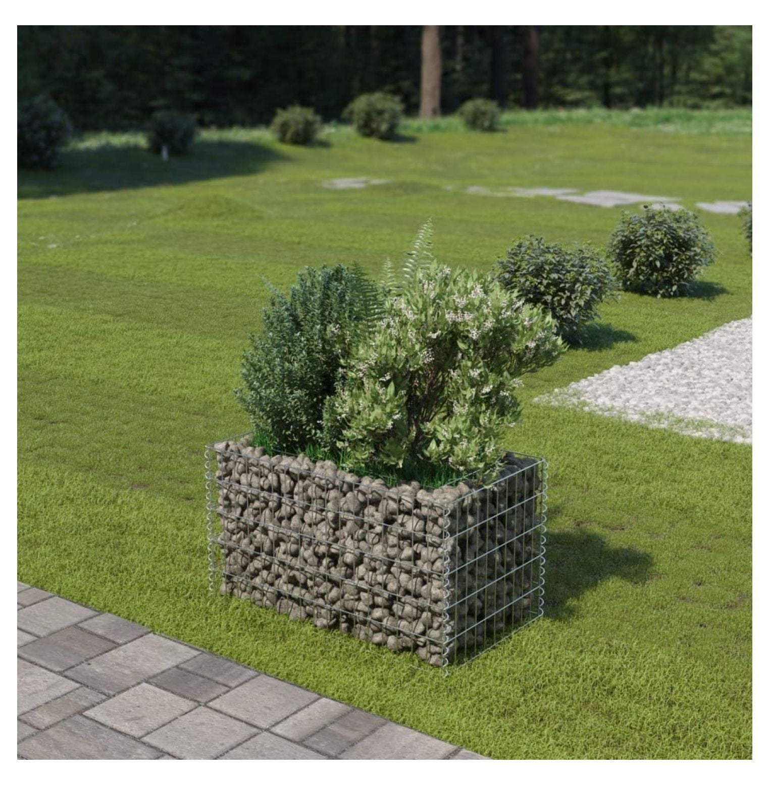 Gabion Planter Box, 35.4" Galvanized Steel Raised Garden Bed - Outdoor ...