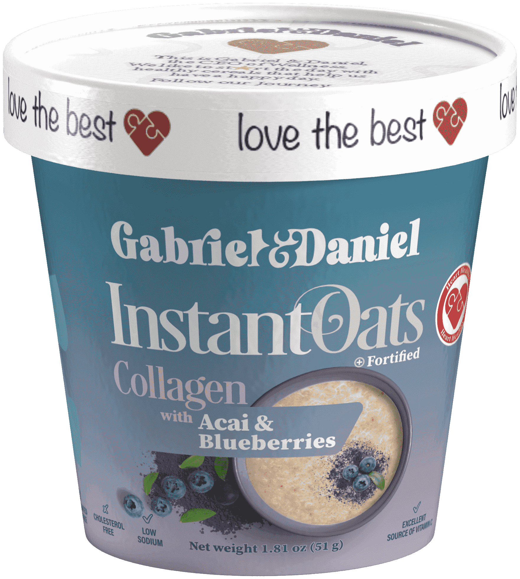 Gabriel & Daniel Instant Oatmeal with Blueberries, Acai and Collagen ...