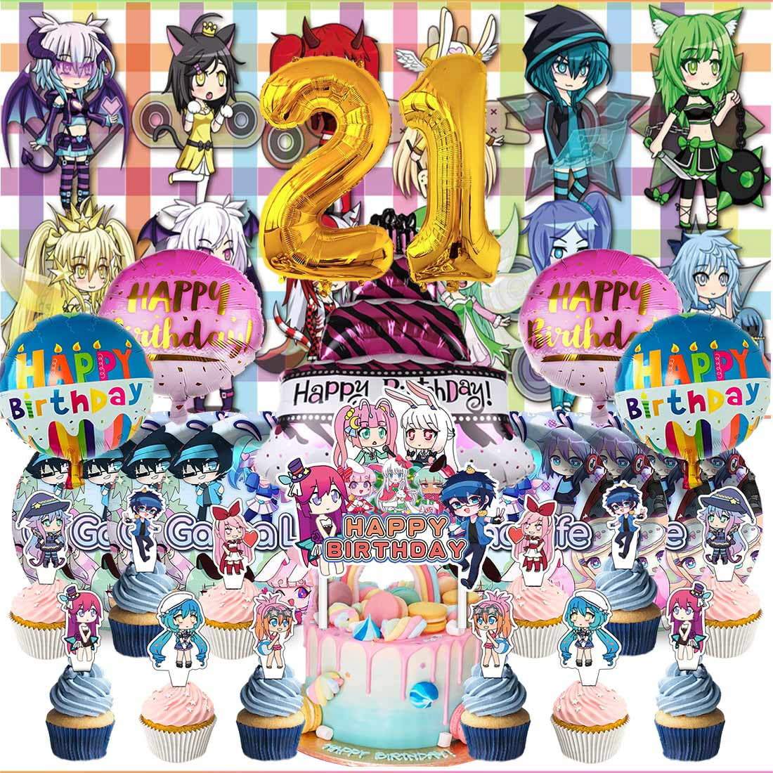 Gacha Life 21th Tableware Balloons Cake Toppers Backdrop Banner ...
