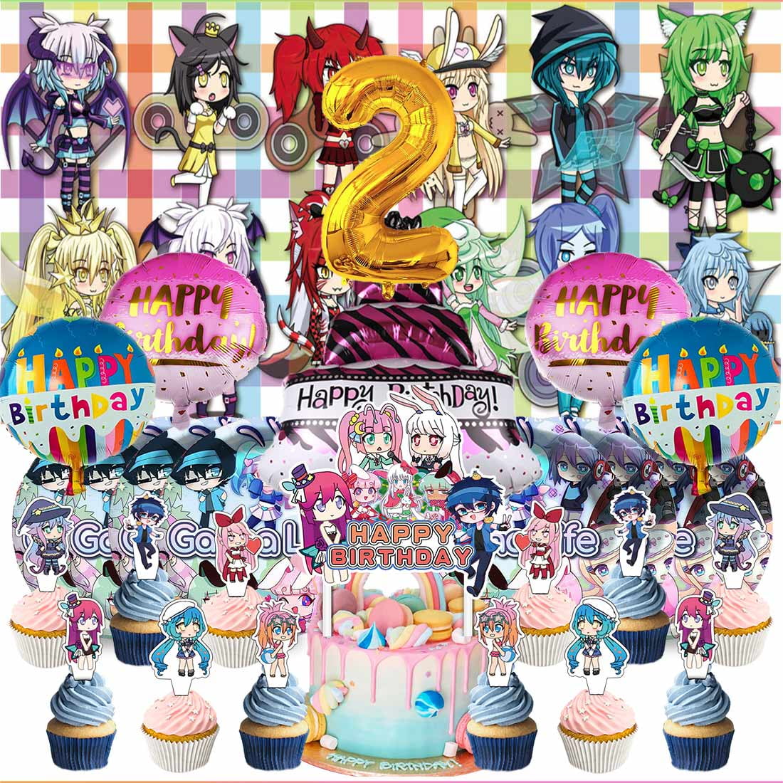 Gacha Life 2nd Tableware Balloons Cake Toppers Backdrop Banner Supplies ...