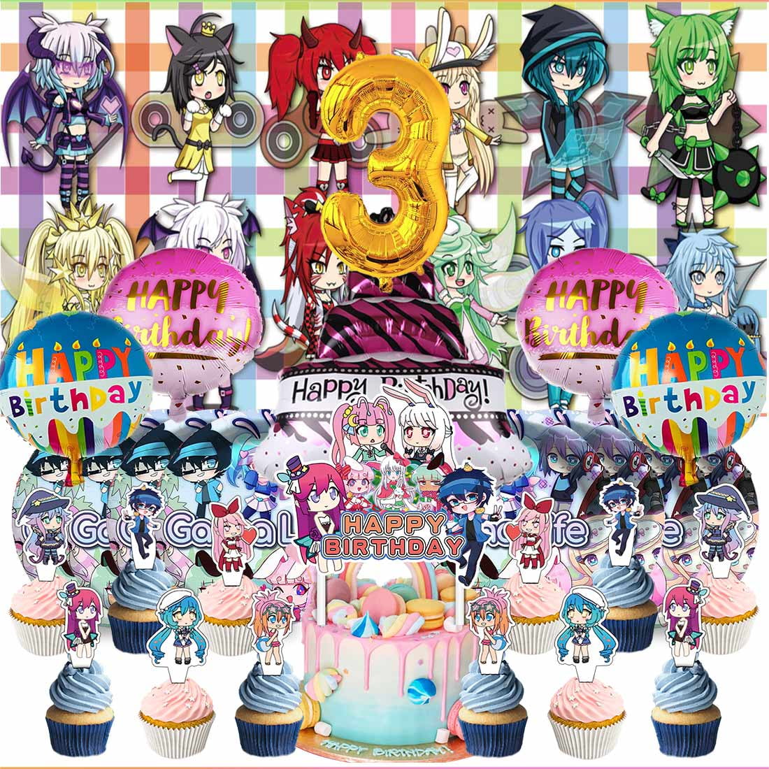 Gacha Life 3rd Tableware Balloons Cake Toppers Backdrop Banner Supplies ...