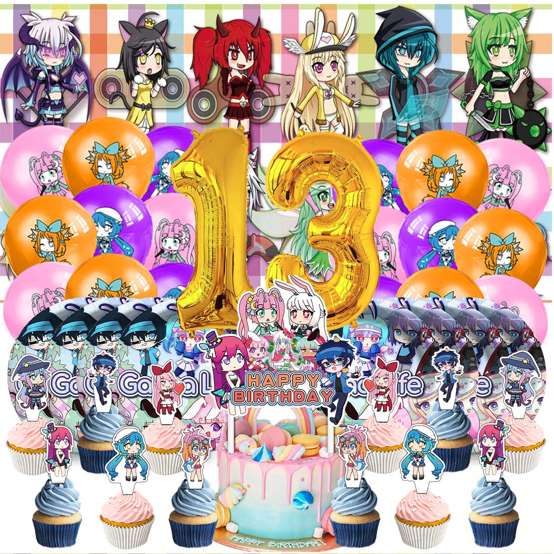 Gacha Life Balloons Party Supplies 13th Decor Tableware Birthday Cake ...