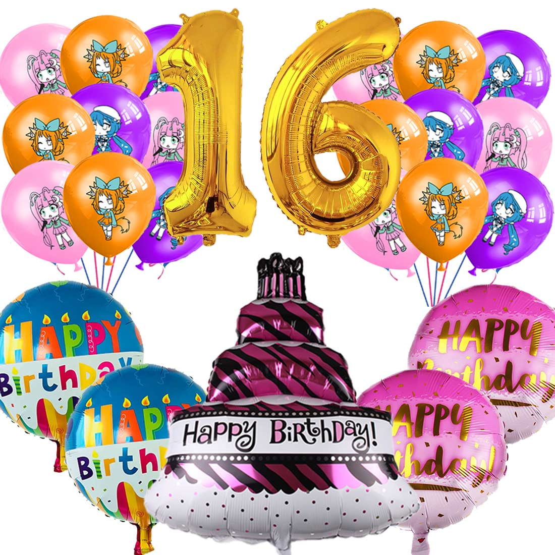 Gacha Life Balloons Party Supplies 16th Big Number Decorations Decor ...