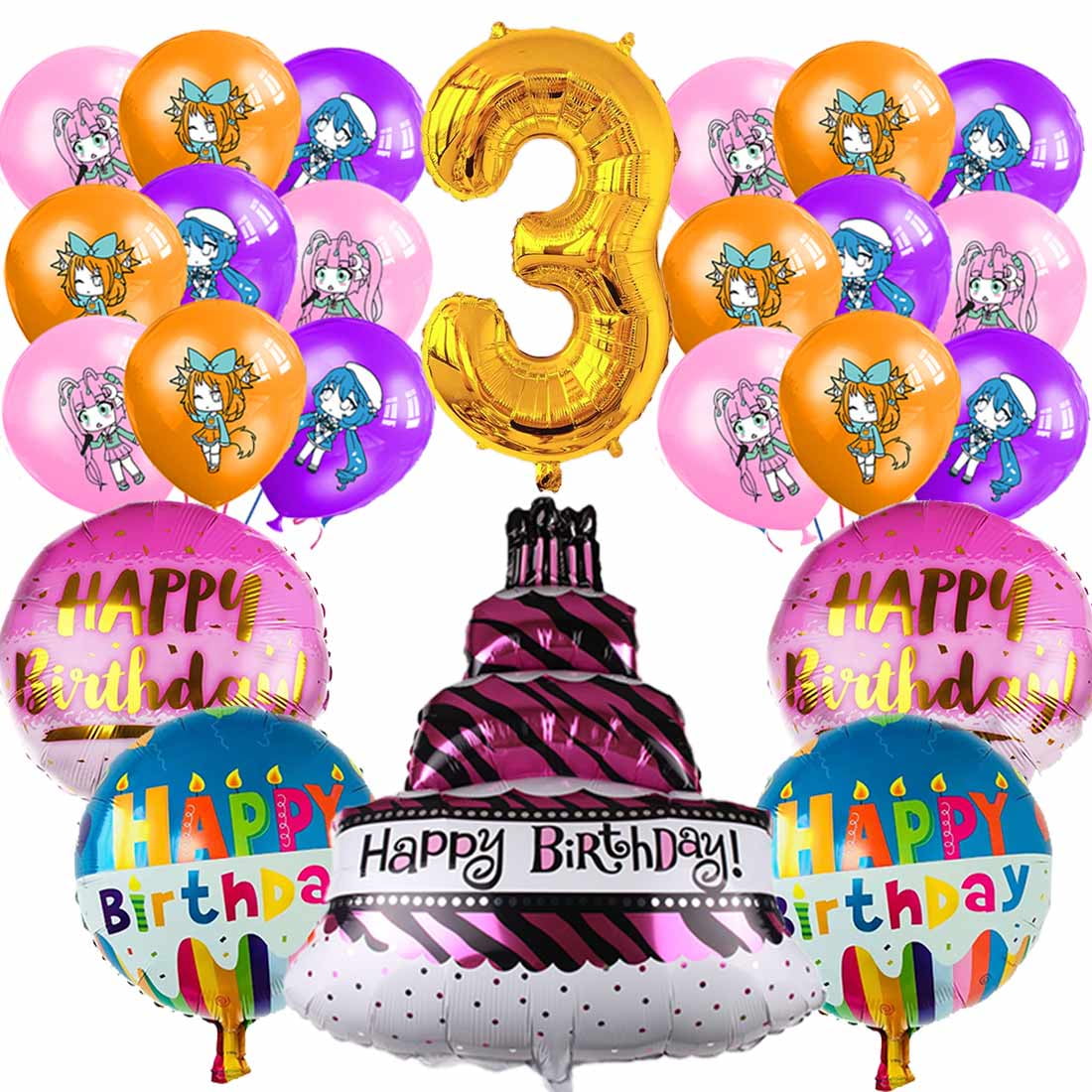 Gacha Life Balloons Party Supplies 3rd Big Number Decorations Decor Kit ...
