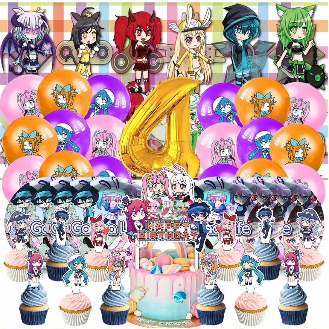 Gacha Life Balloons Party Supplies 4th Decor Tableware Birthday Cake ...