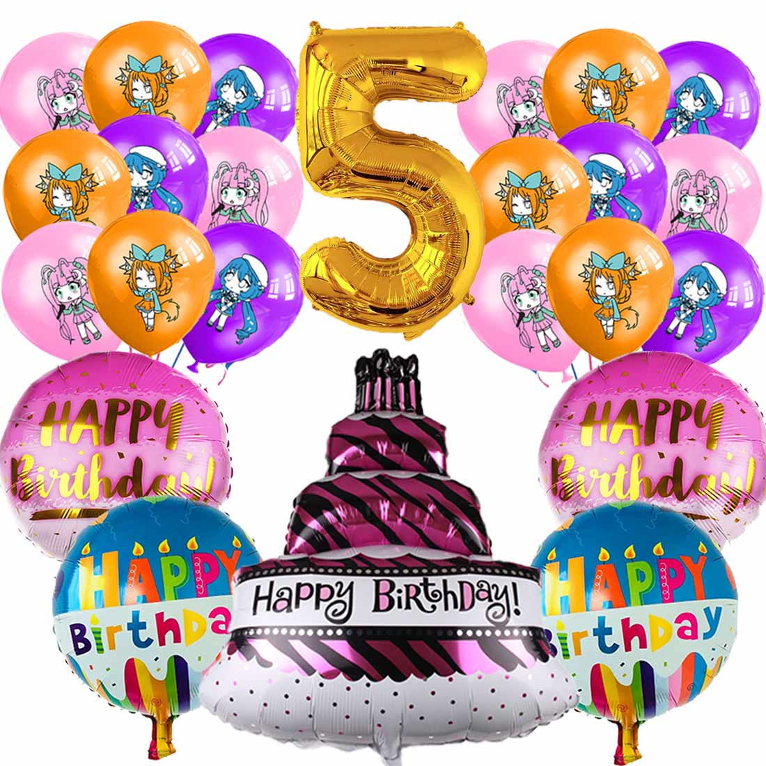 Gacha Life Balloons Party Supplies 5th Big Number Decorations Decor Kit ...