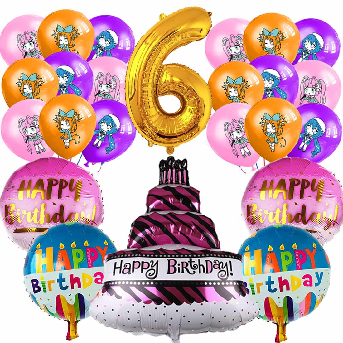 Gacha Life Balloons Party Supplies 6th Big Number Decorations Decor Kit ...