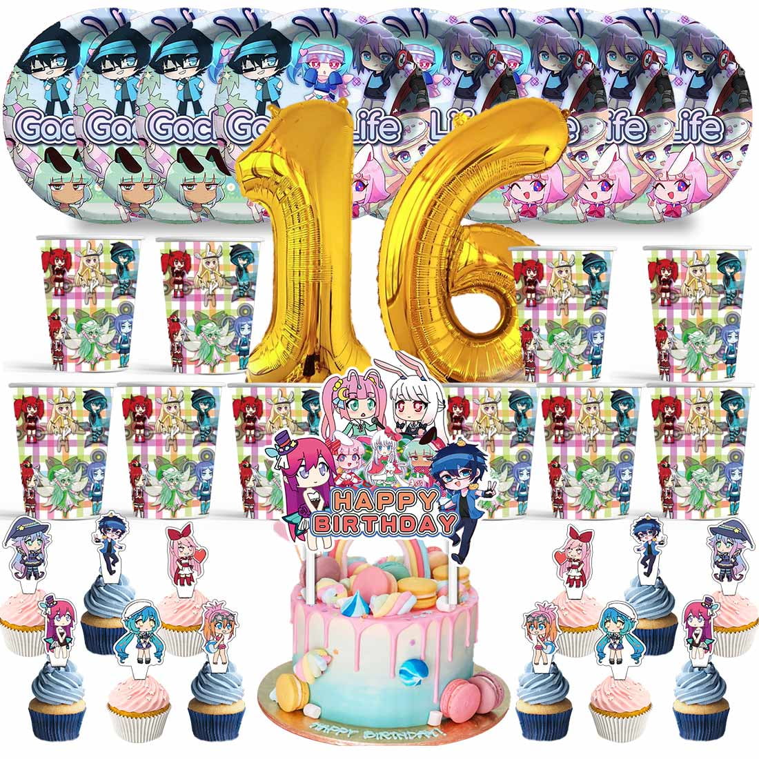 Gacha Life Birthday 16th Cups Party Supplies Plates Fans Decorations ...