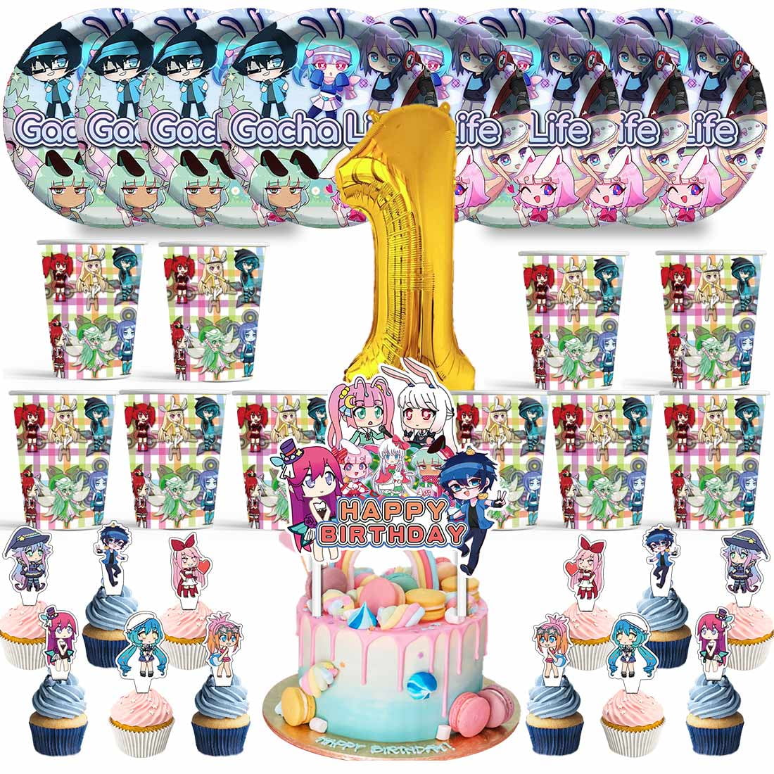 Gacha Life Birthday 1st Cups Party Supplies Plates Fans Decorations ...