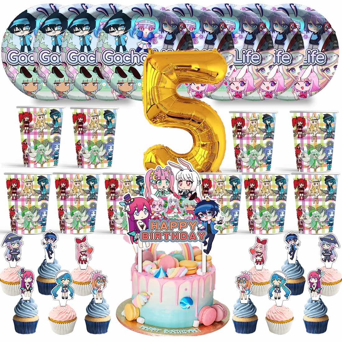 Gacha Life Birthday 5th Cups Party Supplies Plates Fans Decorations ...
