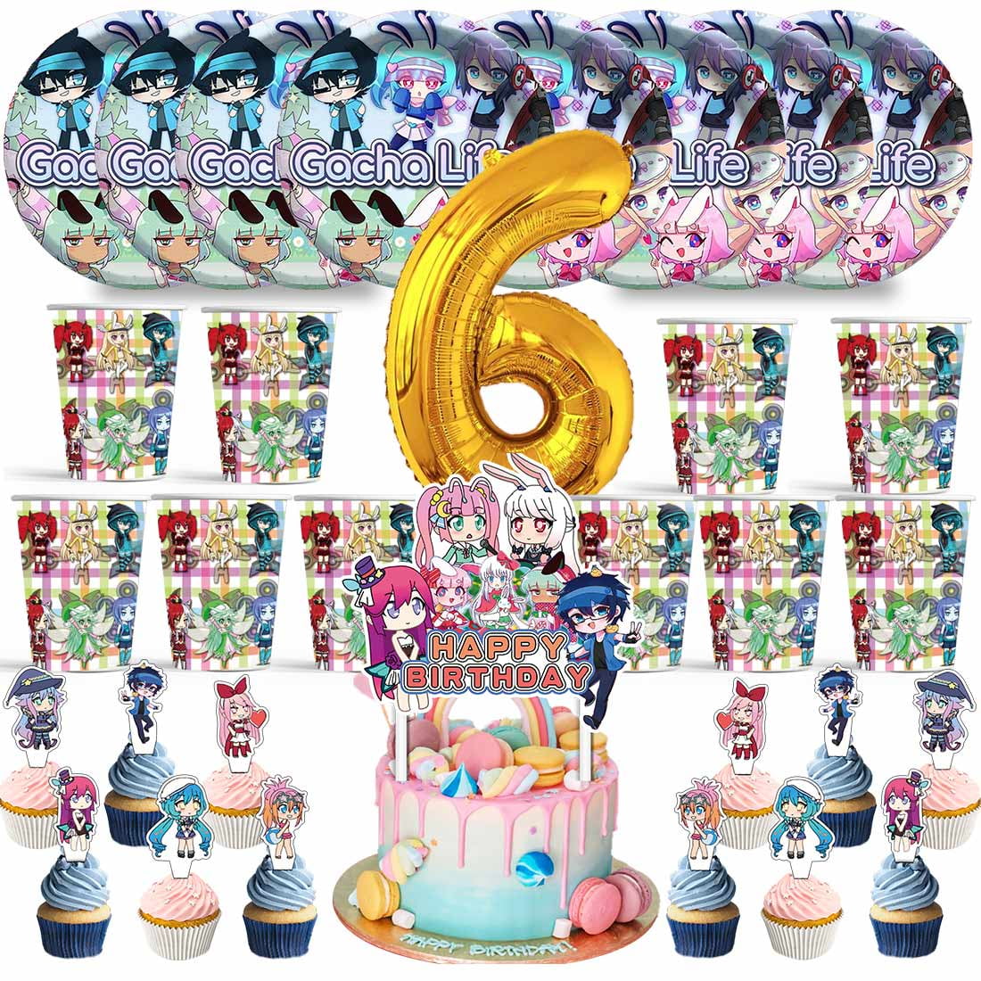 Gacha Life Birthday 6th Cups Party Supplies Plates Fans Decorations ...