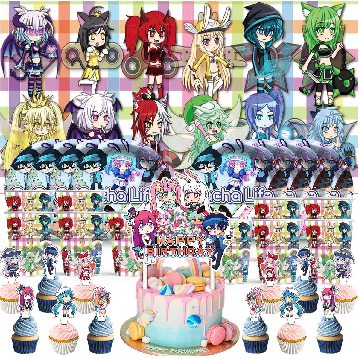 Gacha Life Birthday Cups Party Supplies Decor Backdrop Paper Plates ...