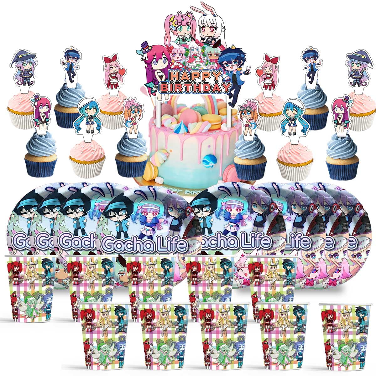 Gacha Life Birthday Cups Party Supplies Plates Decorations Cake Topper ...