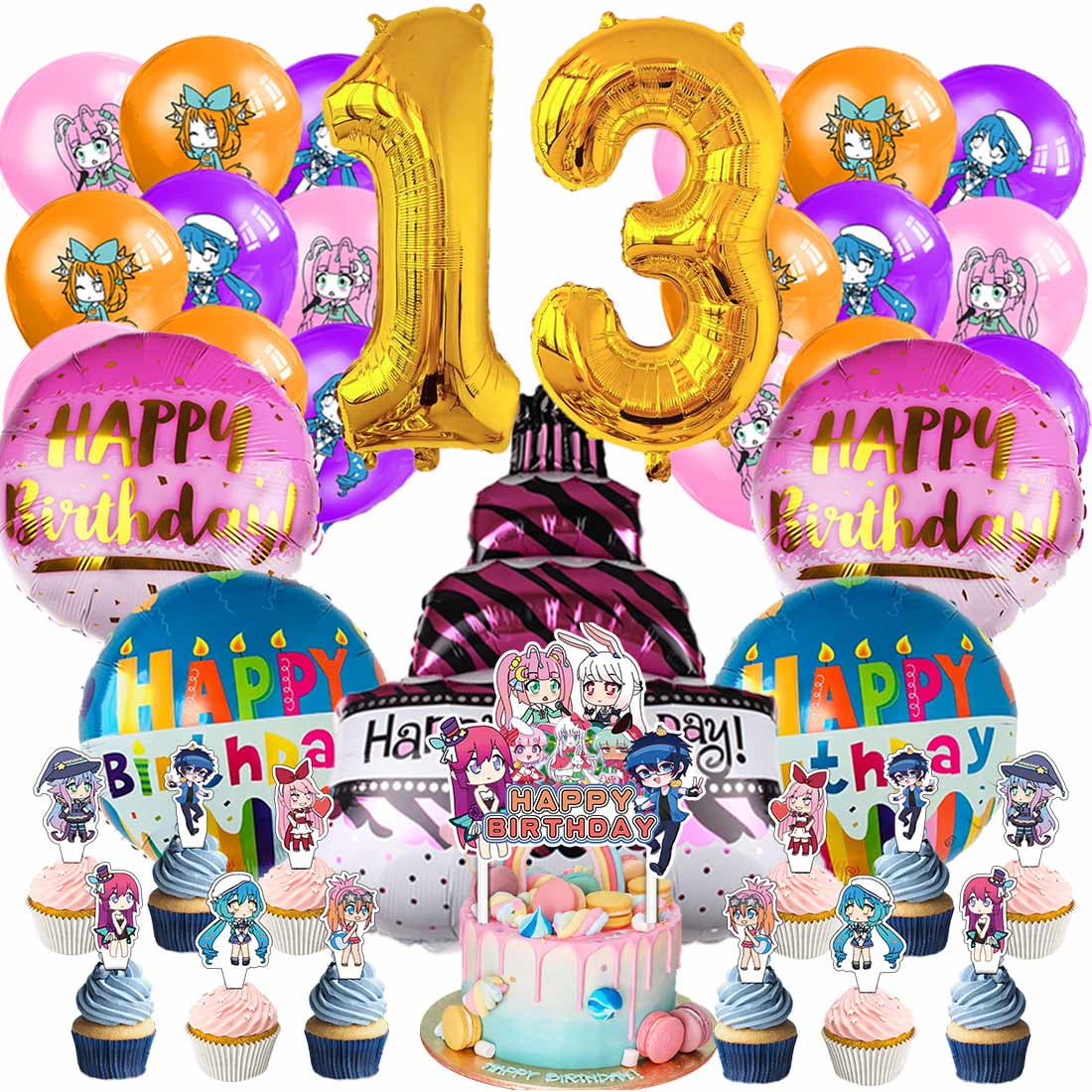 Gacha Life Party Supplies 13th Decor Kit Balloons Birthday Cake Topper ...