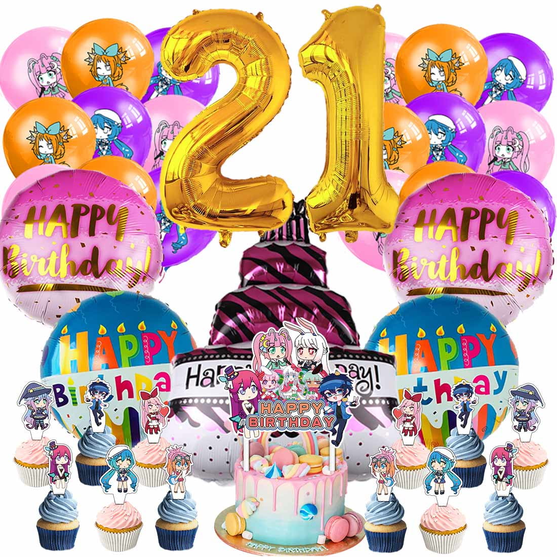 Gacha Life Party Supplies 21th Decor Kit Balloons Birthday Cake Topper ...