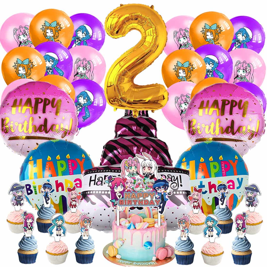 Gacha Life Party Supplies 2nd Decor Kit Balloons Birthday Cake Topper ...