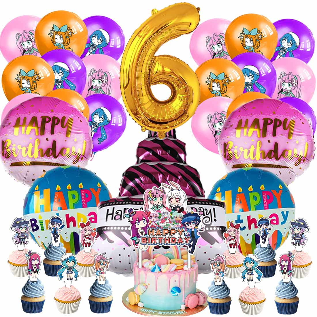Gacha Life Party Supplies 6th Decor Kit Balloons Birthday Cake Topper ...