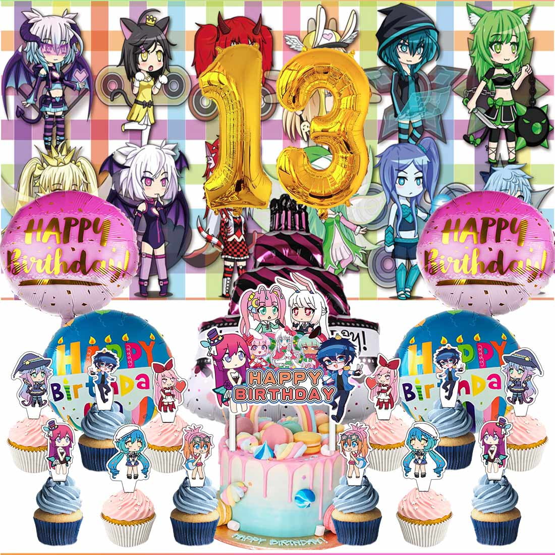 Gacha Life Party Supplies Decor 13th Kit Balloons Birthday Cake Topper ...