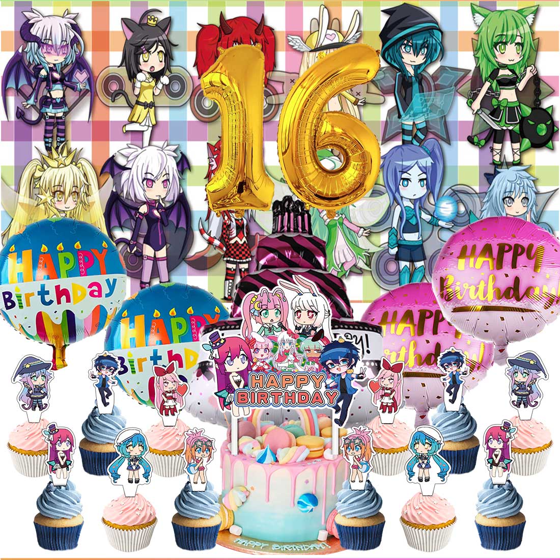 Gacha Life Party Supplies Decor 16th Kit Balloons Birthday Cake Topper ...
