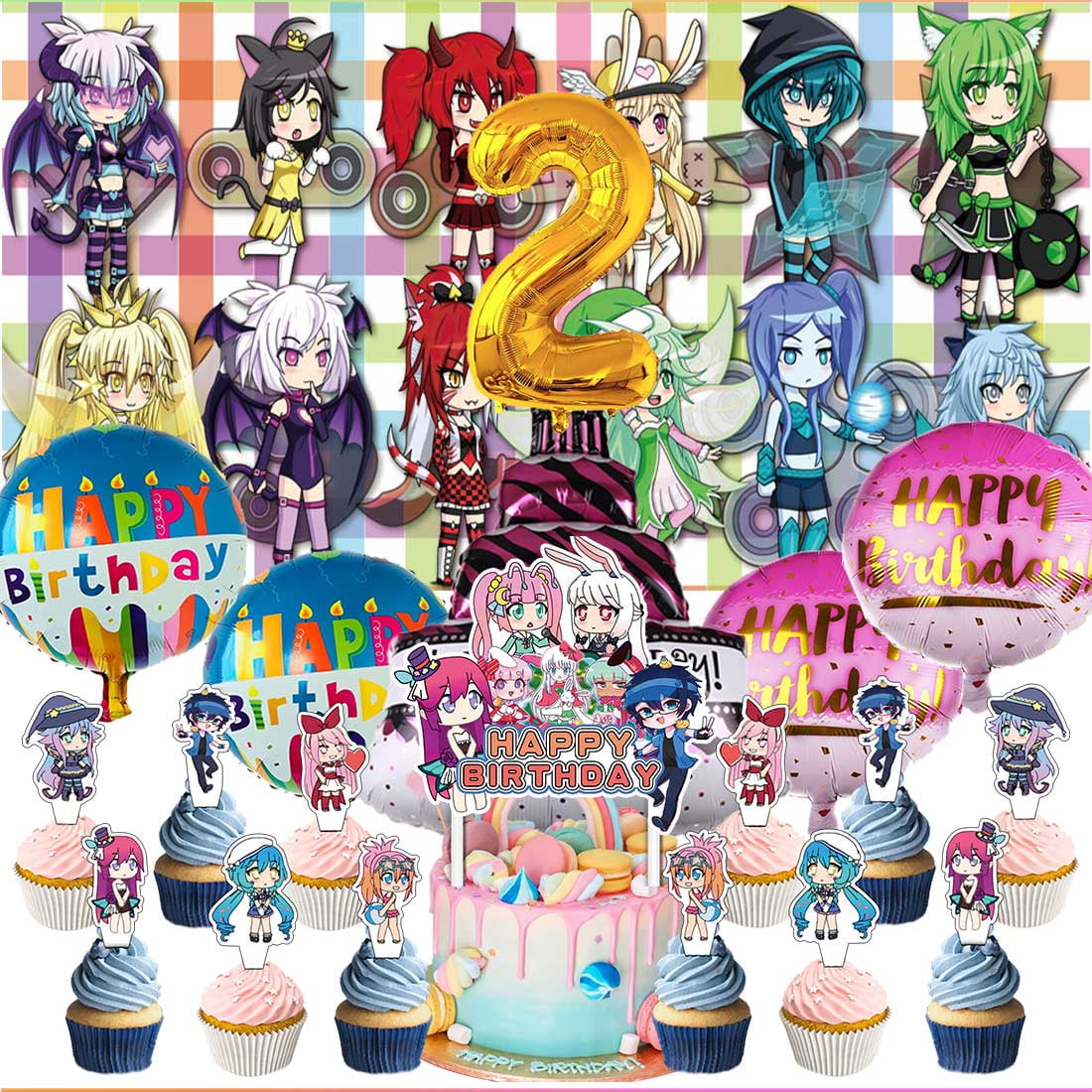 Gacha Life Party Supplies Decor 2nd Kit Balloons Birthday Cake Topper ...