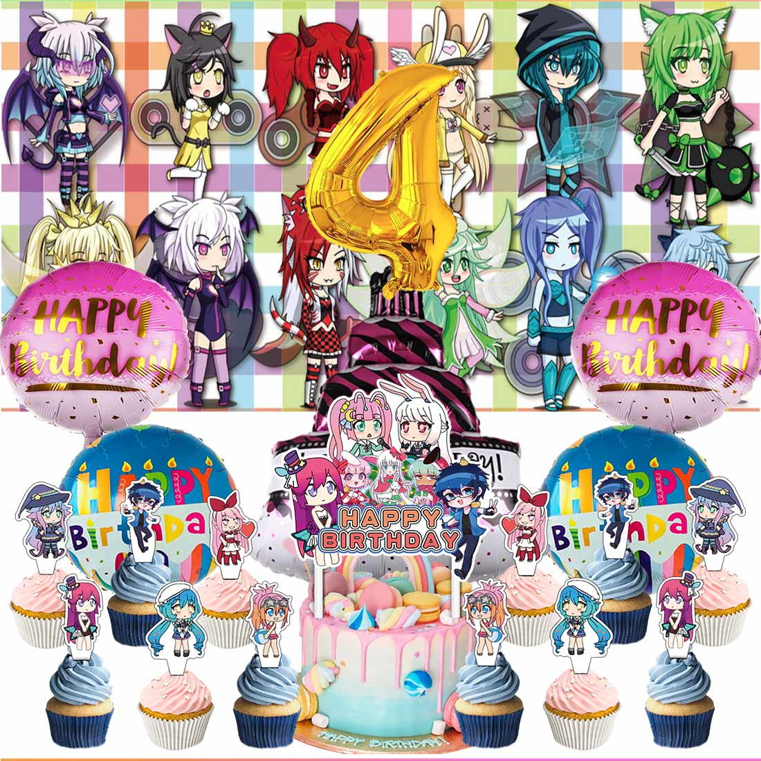 Gacha Life Party Supplies Decor 4th Kit Balloons Birthday Cake Topper ...