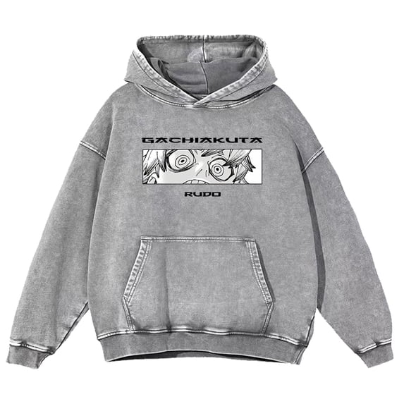 Gachiakuta Rudo Anime Acid Washed Hoodie Long Sleeve Women Men Cotton ...