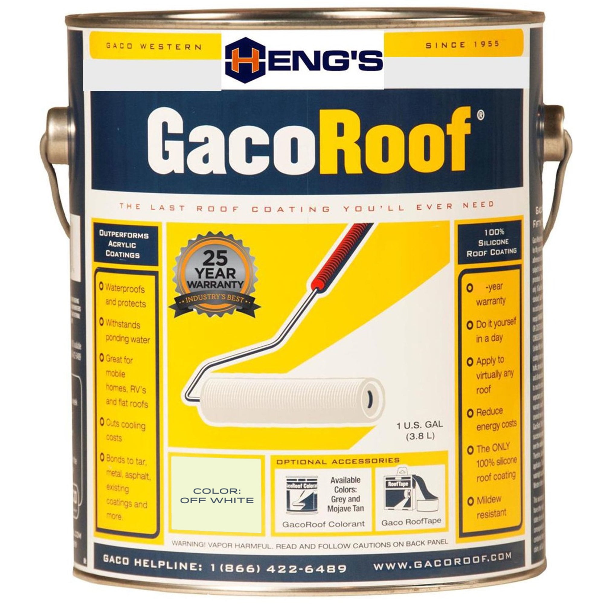 Heng's HGR1600-1 GacoRoof Silicone Base Coat - Gallon, White - Walmart.com