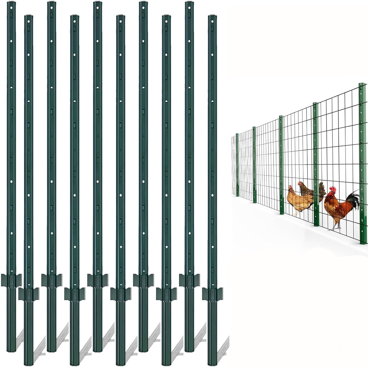 Gaderth 10 Pack Garden Fence Post, Heavy Duty Metal U-Post For Wire ...