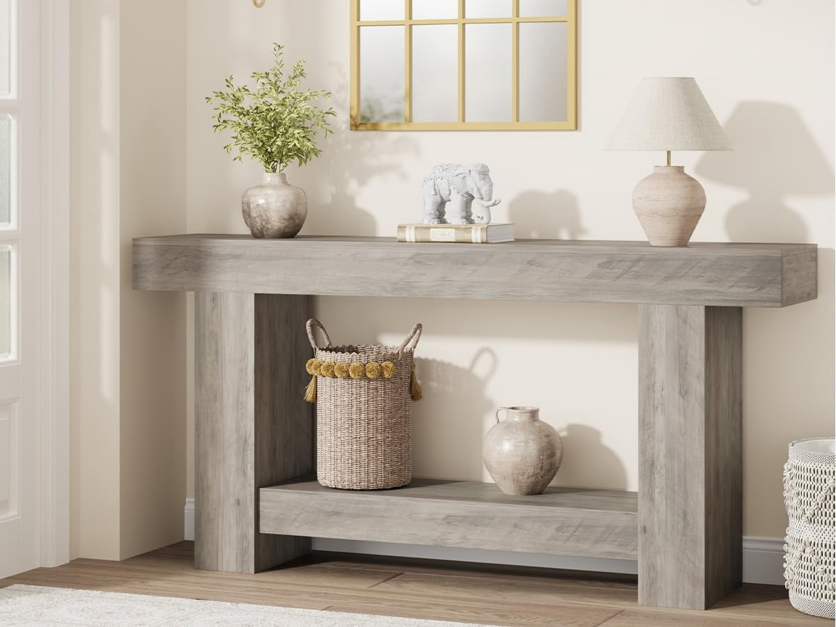 Gaderth 2-Tier Large Sofa Table with Storage, 63 Inches Long Console ...